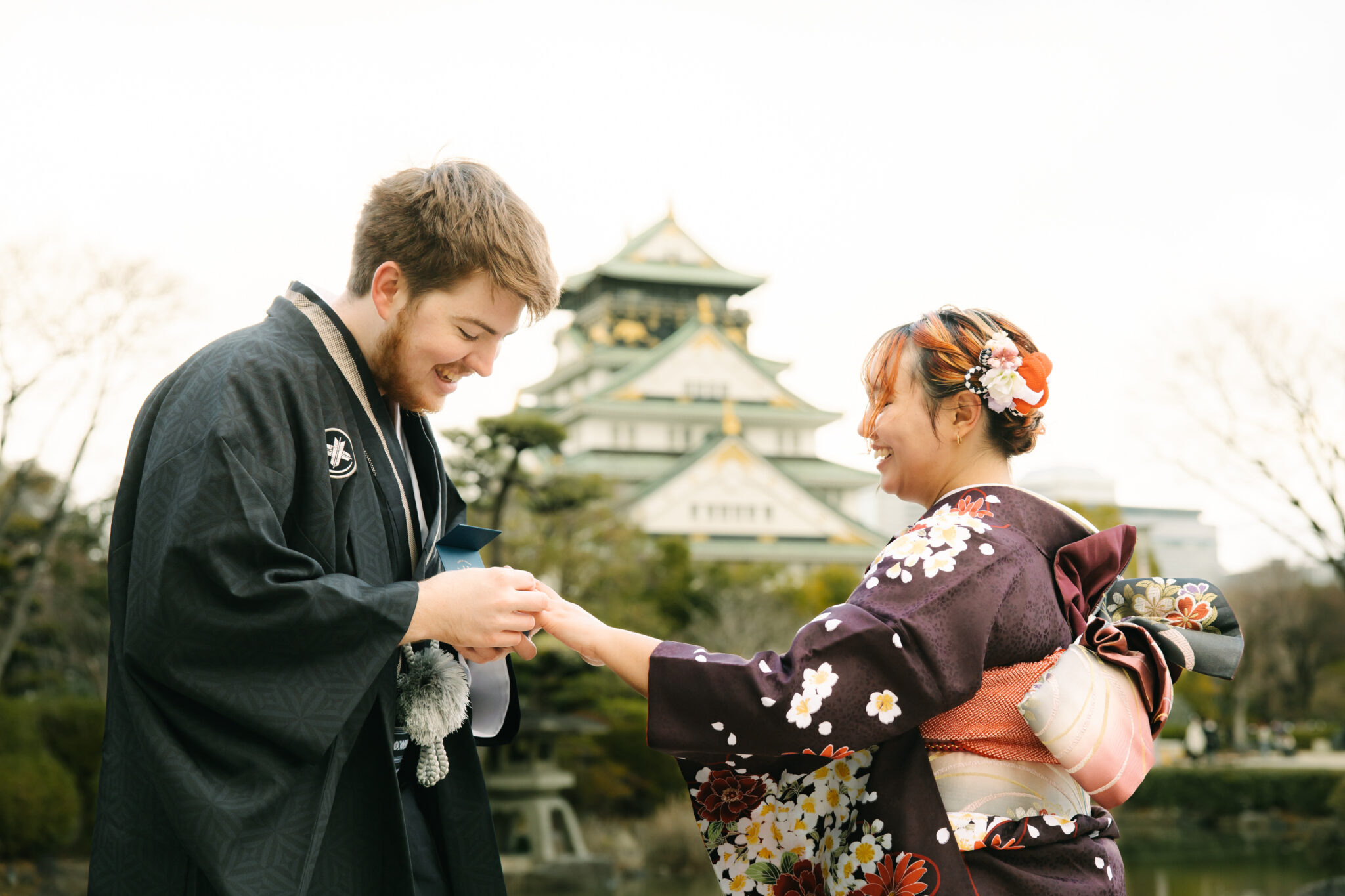 Winter Kimono Proposal Photoshoot at Osaka Castle Park | A Magical ...